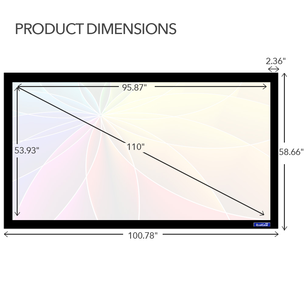 QualGear® QG-PS-FF6-169-110-S 16:9 Fixed Frame Projector Screen, 110 ...